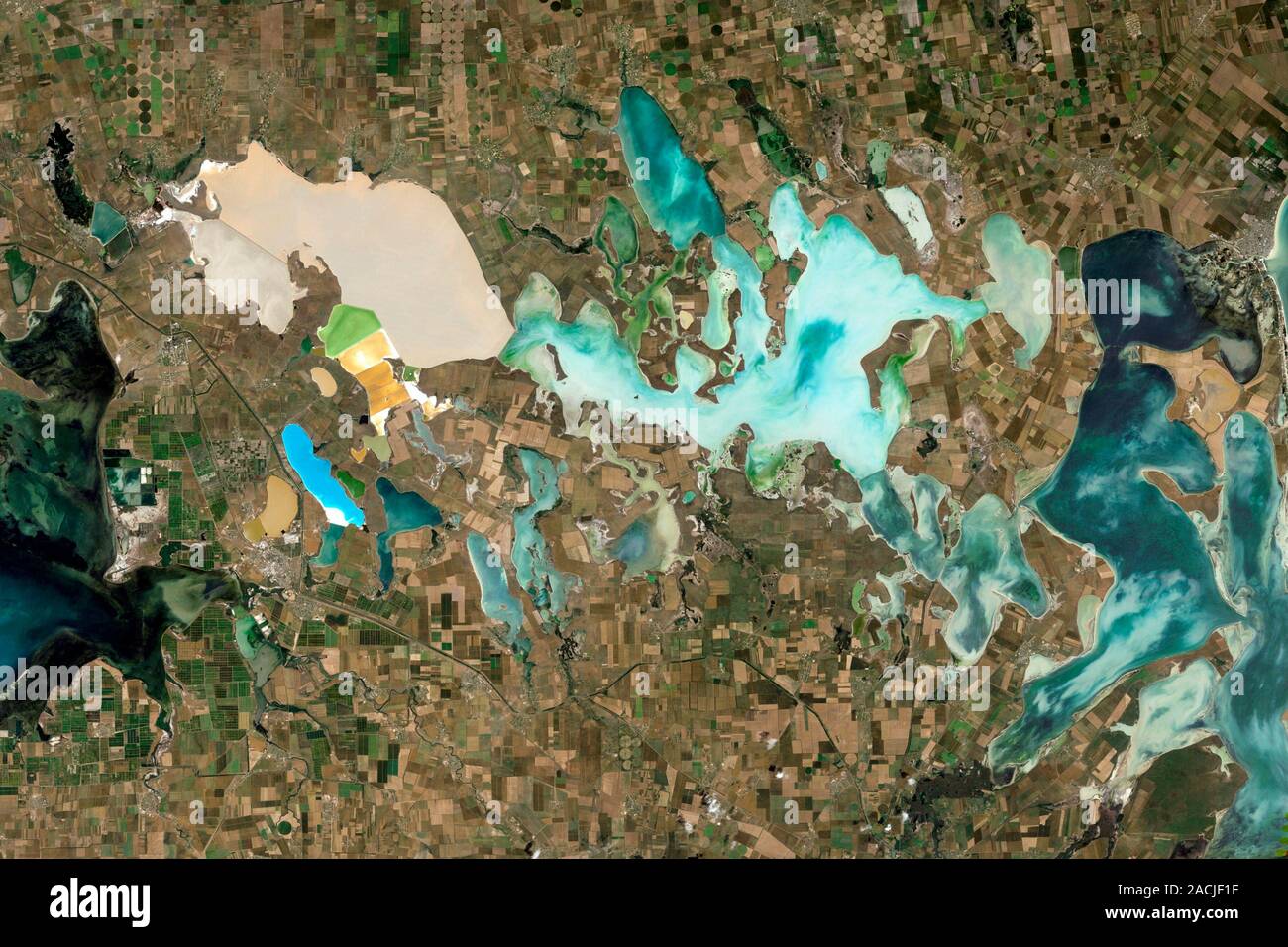 Sivash, Ukraine. Satellite image of farms, marshes and lagoons in the ...