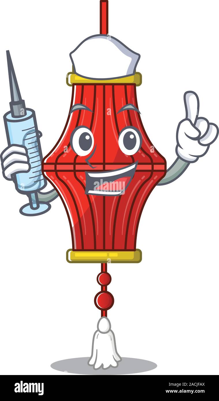 Cute Nurse chinese paper lanterns character cartoon style with syringe ...