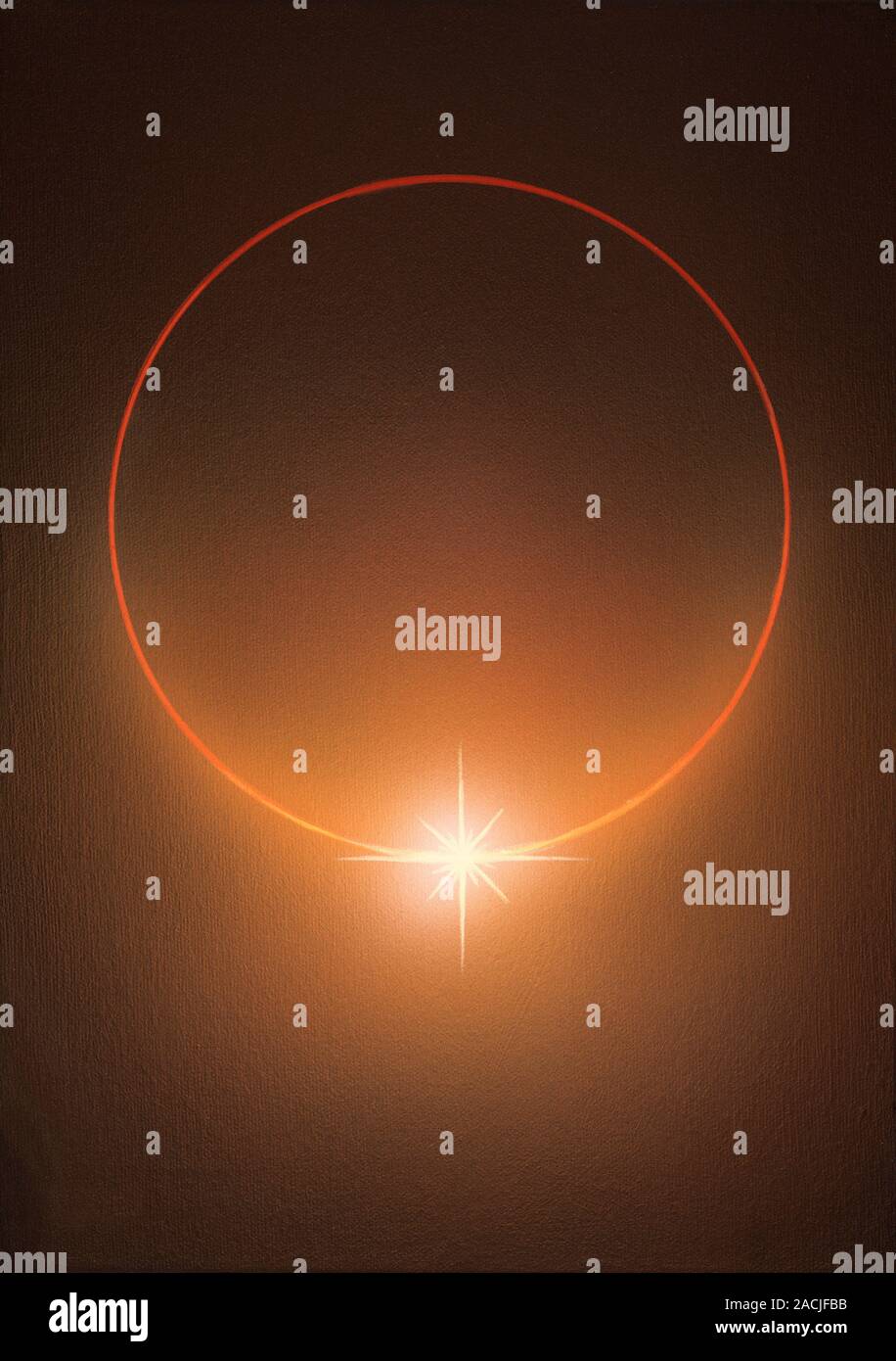 Eclipsing star. Artwork of a planet passing in front of a star, with ...