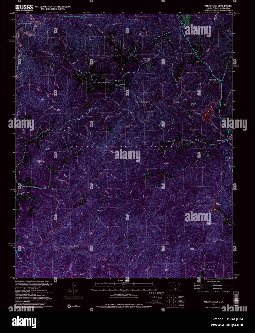 USGS TOPO Map South Carolina SC Whetstone 261713 1997 24000 Inverted ...