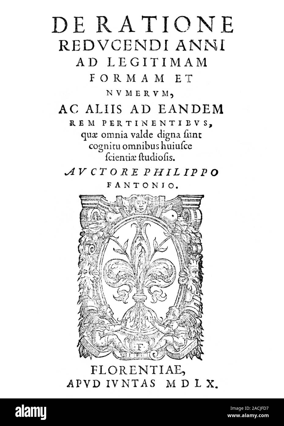 Fantoni's astronomical treatise. Title page of the work 'De ratione ...