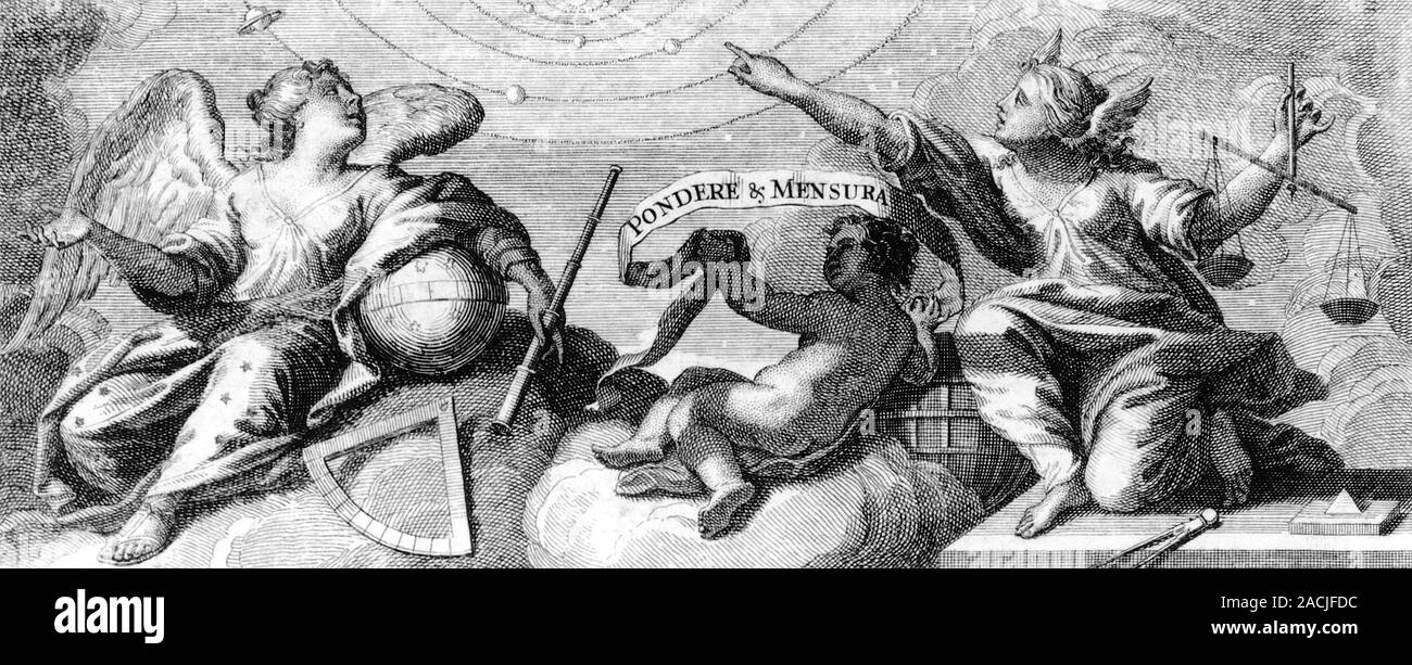Astronomy muses, 18th century artwork. The muses are holding ...