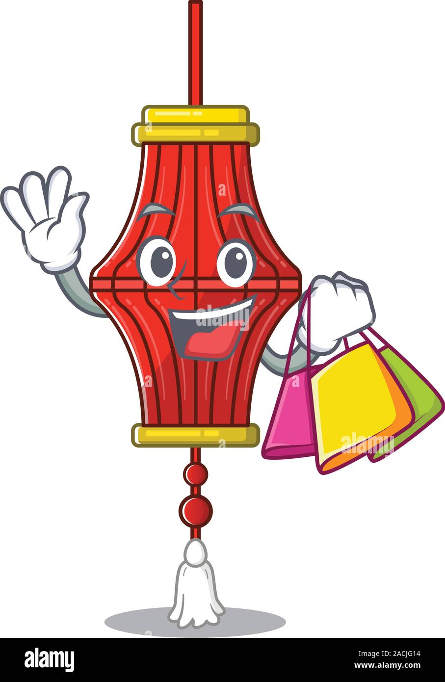 Cheerful chinese paper lanterns cartoon character waving and holding ...