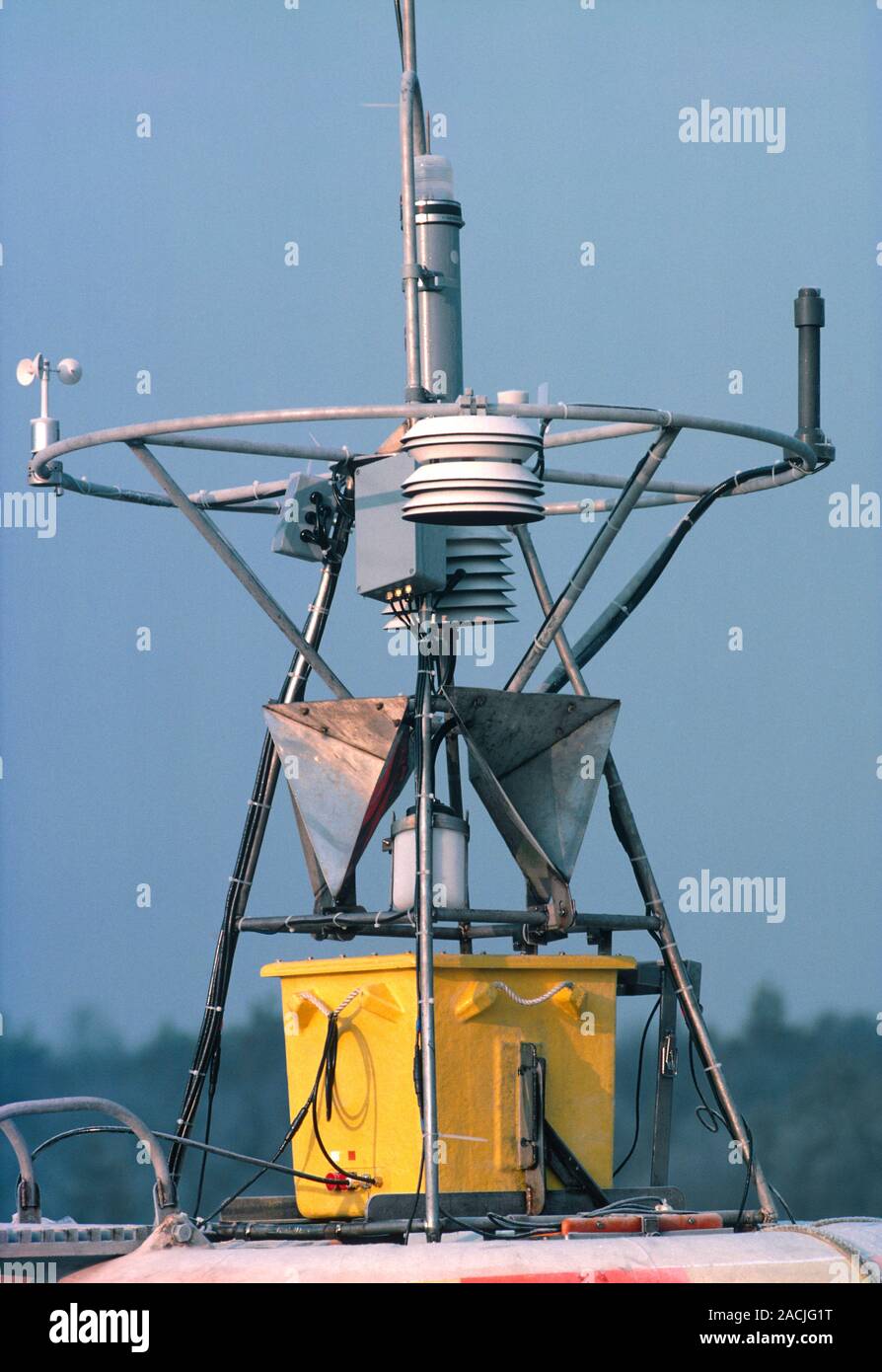 Weather buoy instruments. Weather buoys are deployed at sea to obtain ...