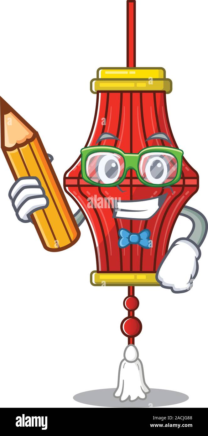 Cool smart Student chinese paper lanterns character holding pencil ...