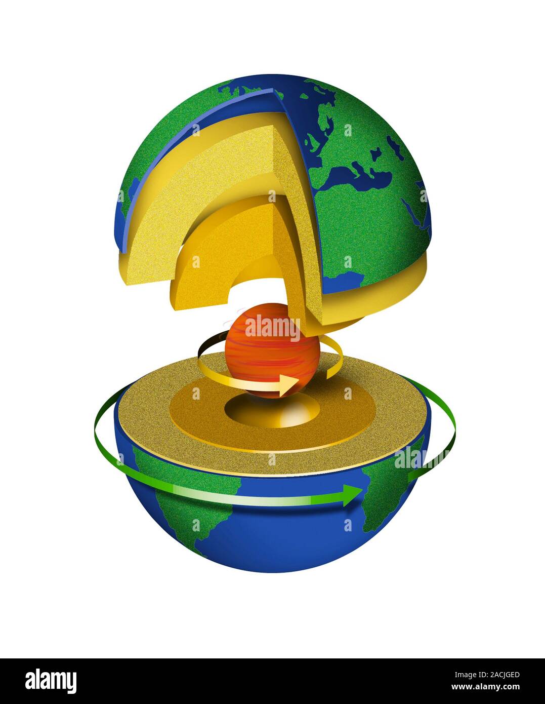Earth's internal structure. Cutaway computer artwork showing the ...