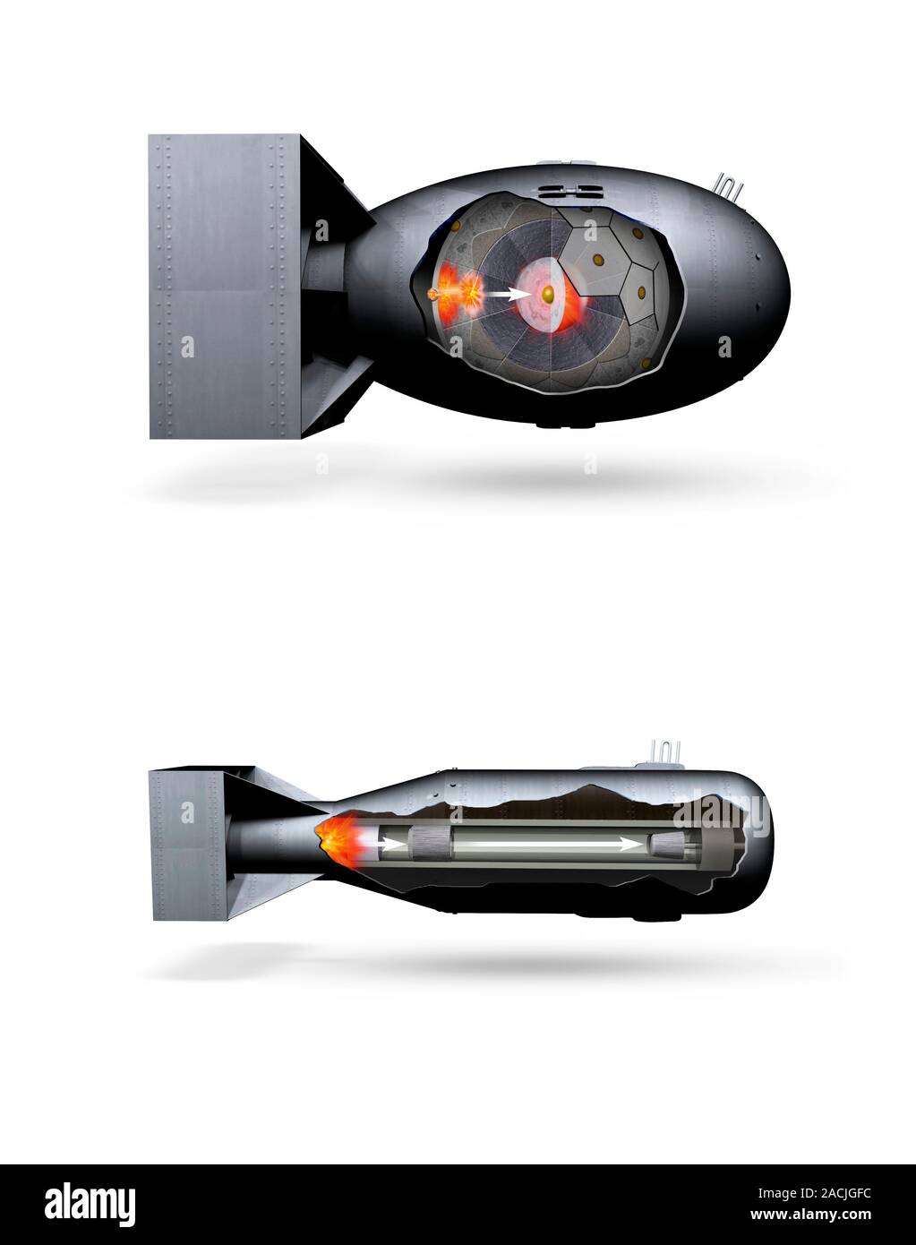 Hiroshima and Nagasaki atomic bombs. Computer artwork showing the two ...