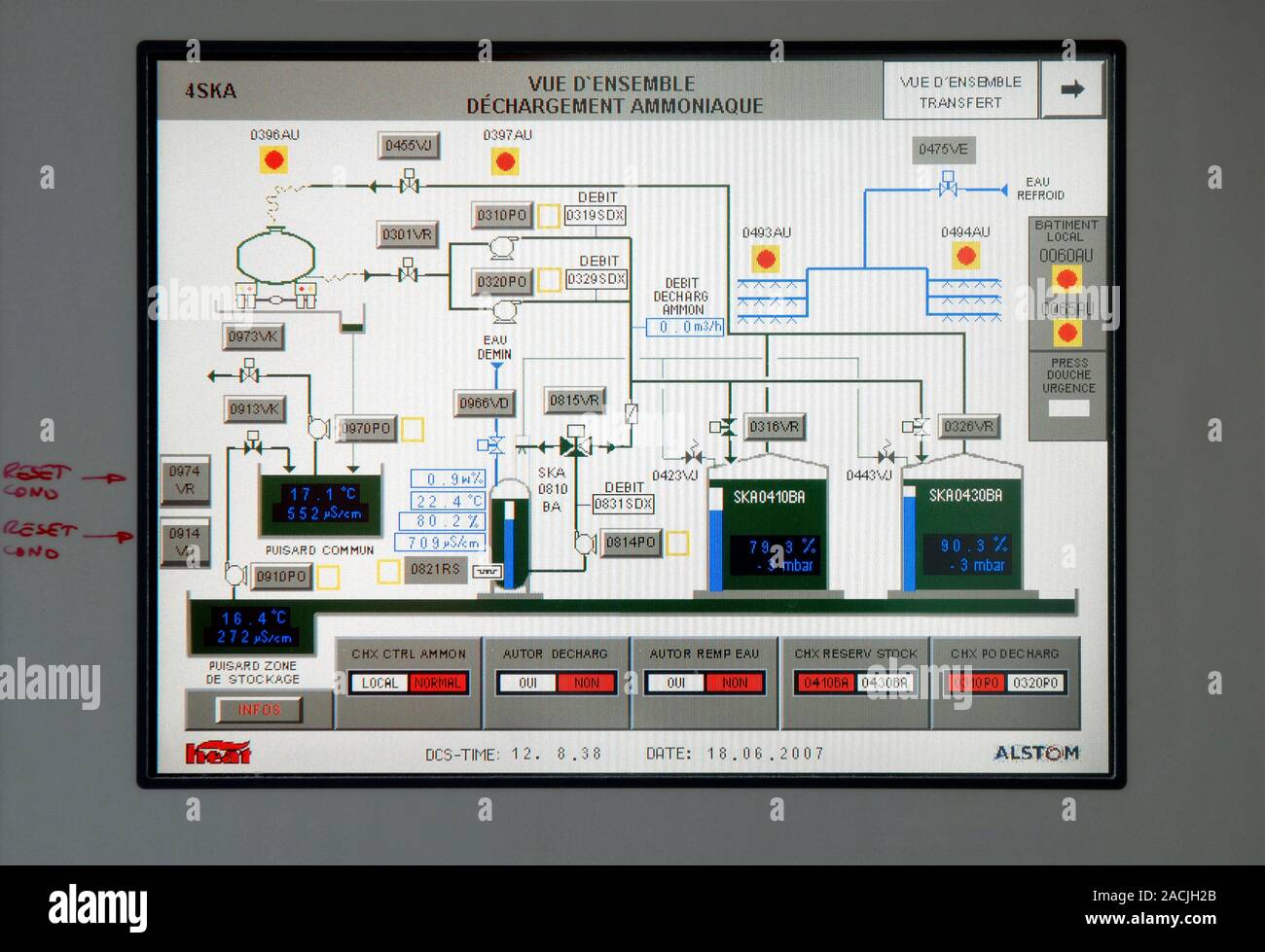Flue gas desulphurisation plant. Control panel showing an overview of ...