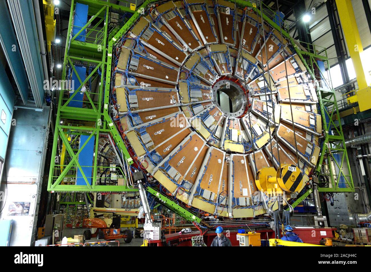 Large Hadron Collider under construction. Engineers assembling a ...