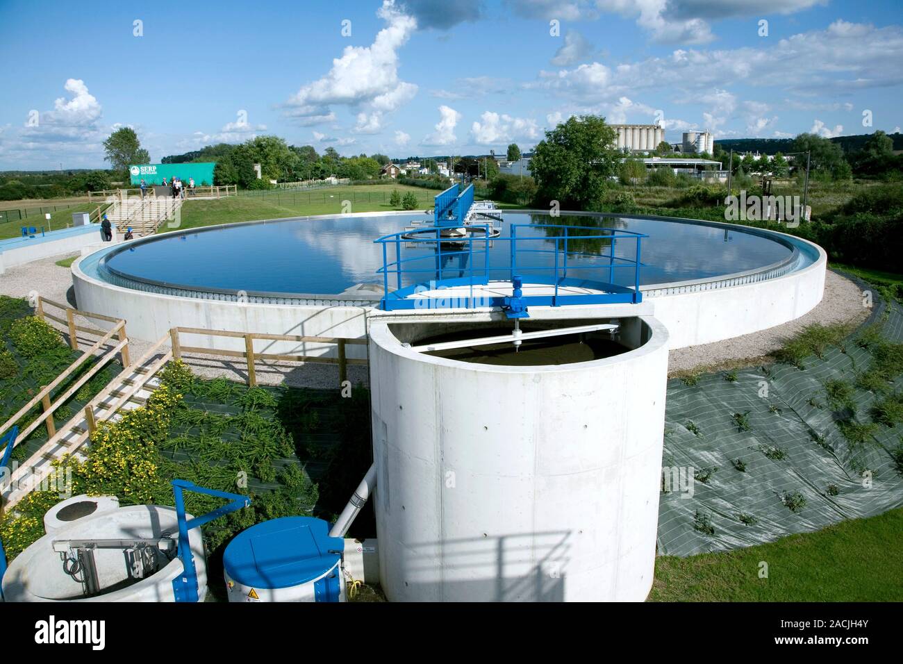 Water treatment works. View of the sedimentation tank at a water ...