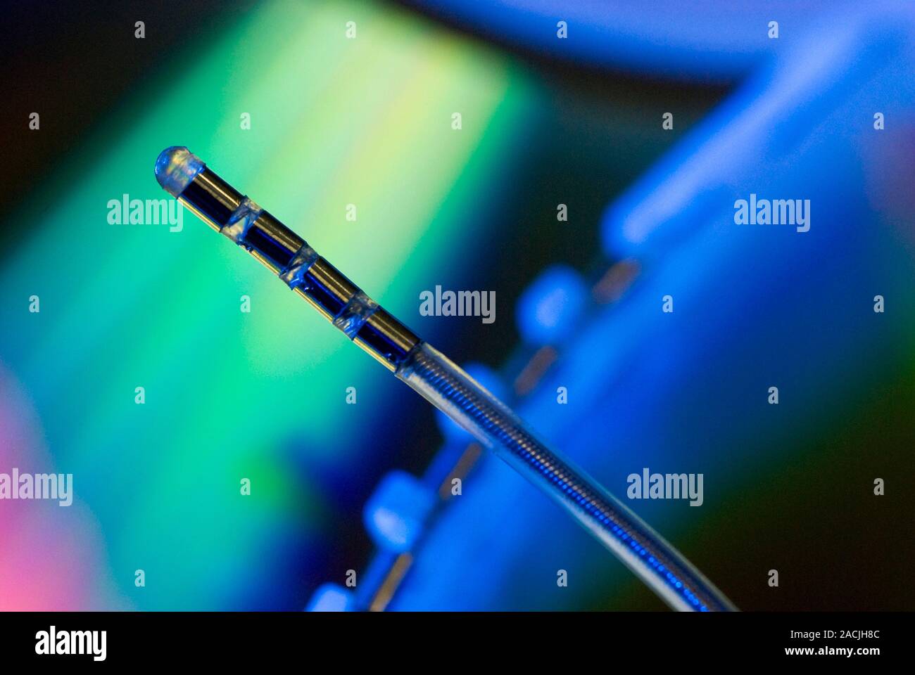 Deep brain stimulation (DBS) electrode. Electrodes like this are known ...