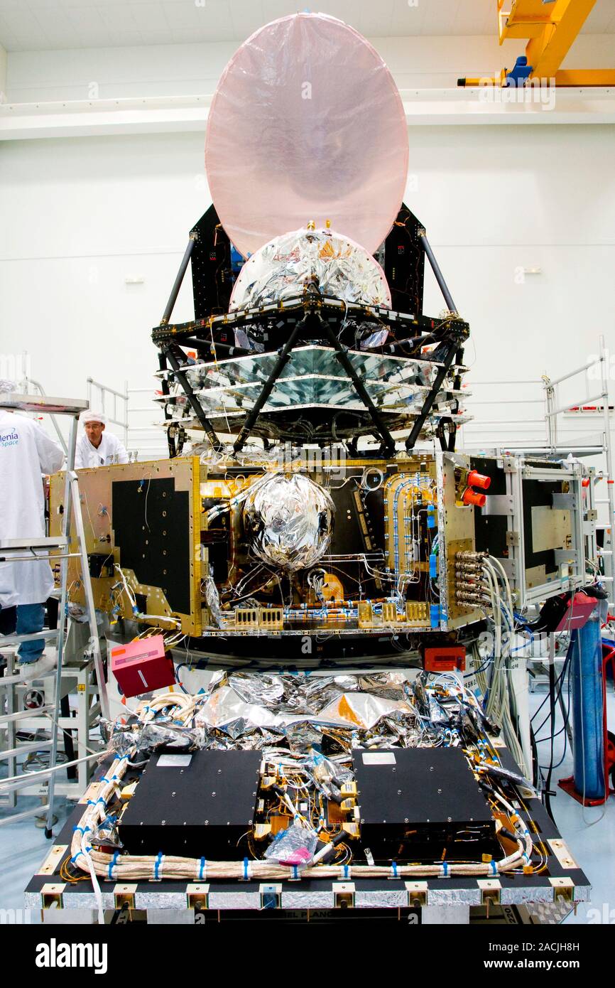 Planck space observatory construction. Technicians assembling the ...