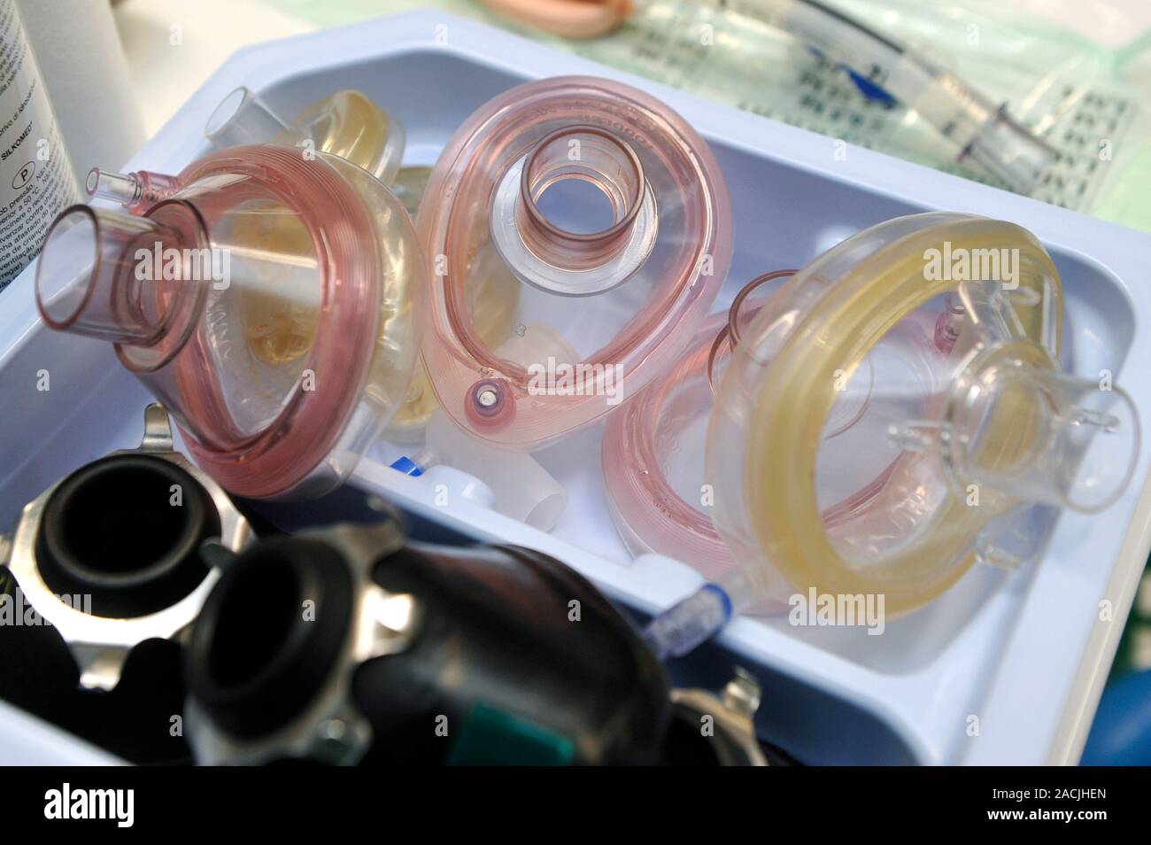 Ventilator face masks in a tray Stock Photo - Alamy