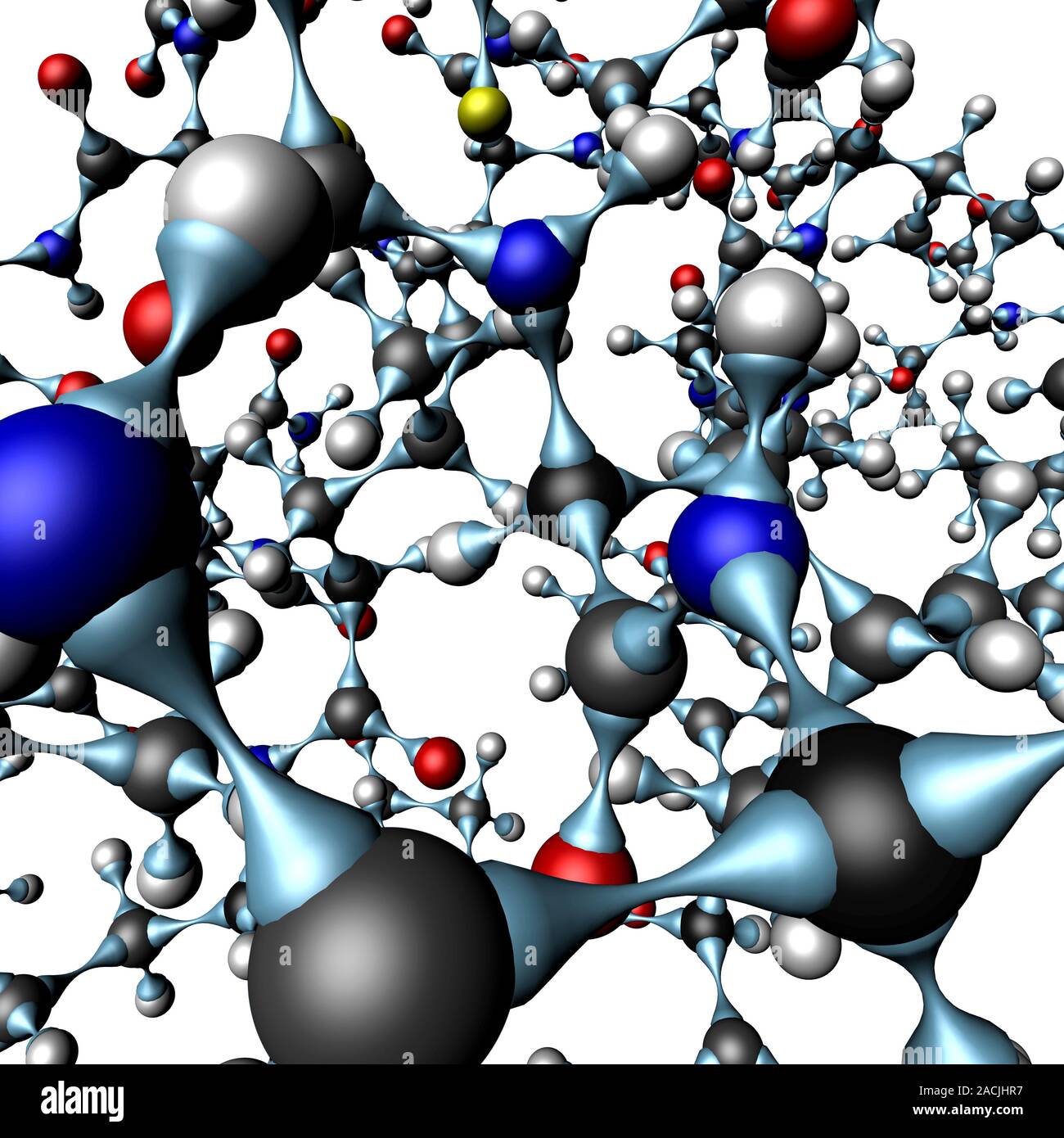 Insulin. Computer graphic showing a part of the molecule of human ...