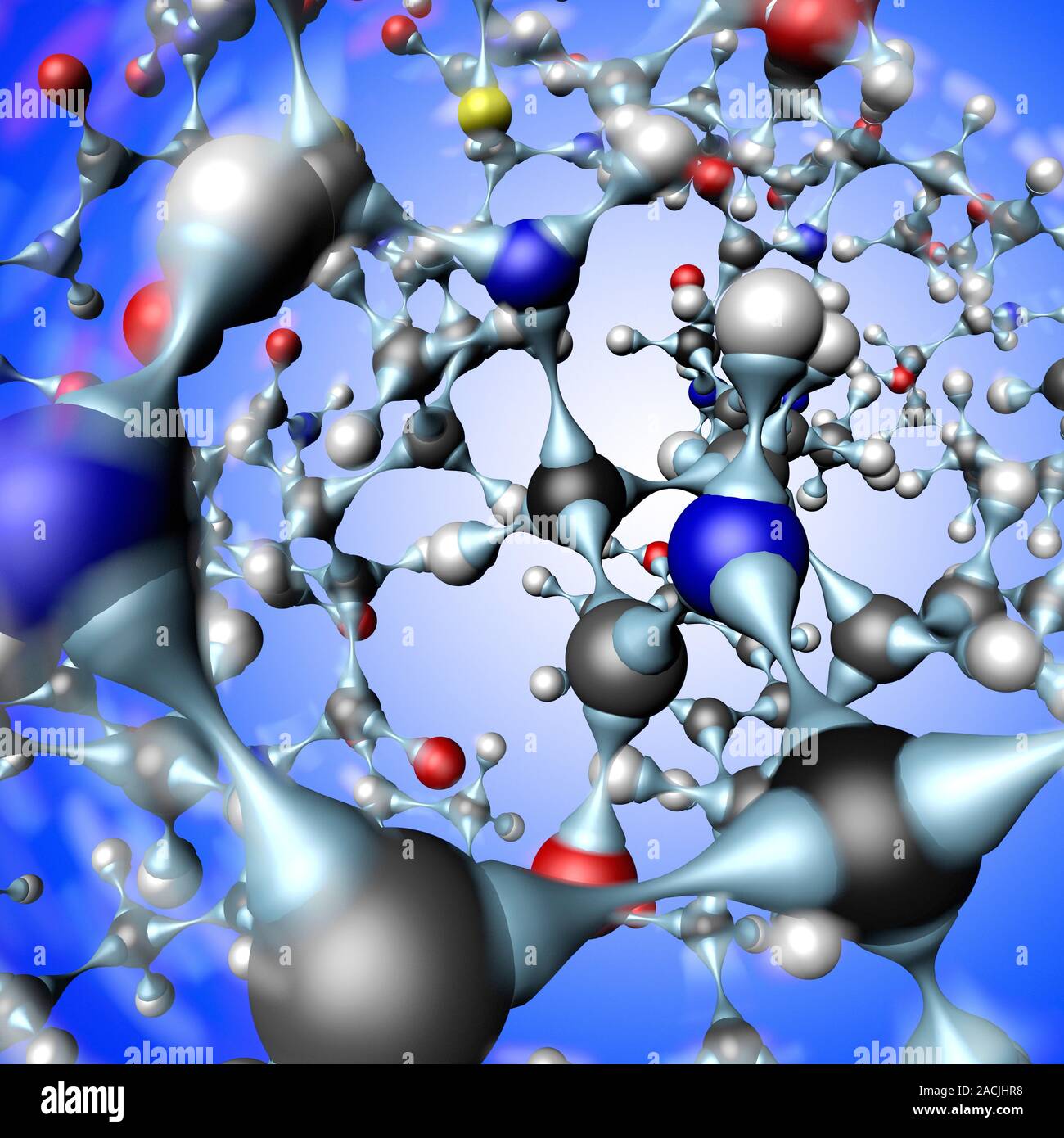 Insulin. Computer graphic showing a part of the molecule of human ...