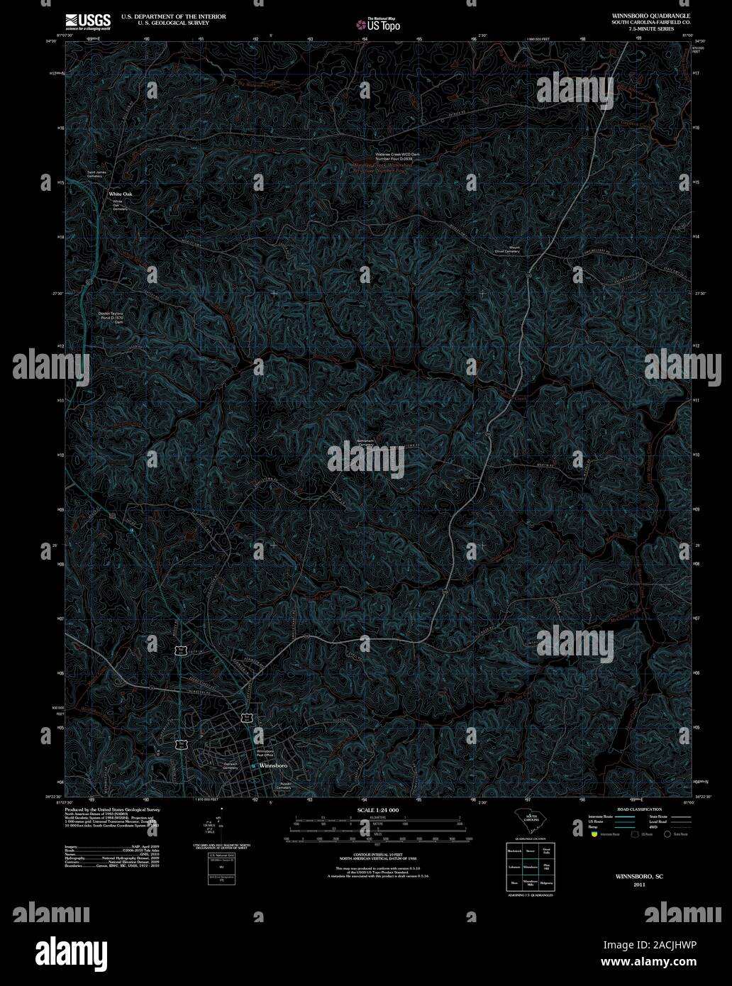 USGS TOPO Map South Carolina SC Winnsboro 20110818 TM Inverted ...