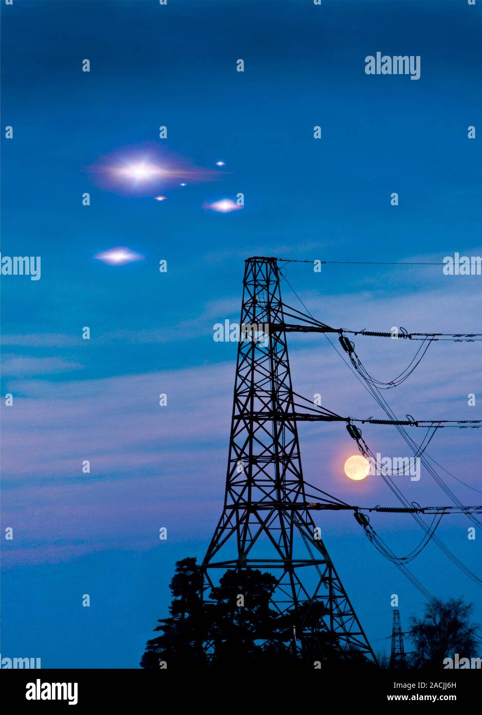 UFO sighting. Photomontage depicting an observation of an Unidentified ...