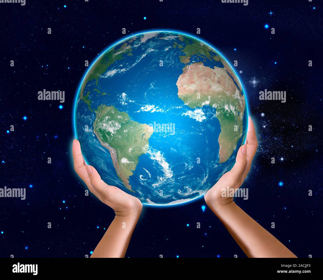 Holding the Earth, computer artwork Stock Photo - Alamy