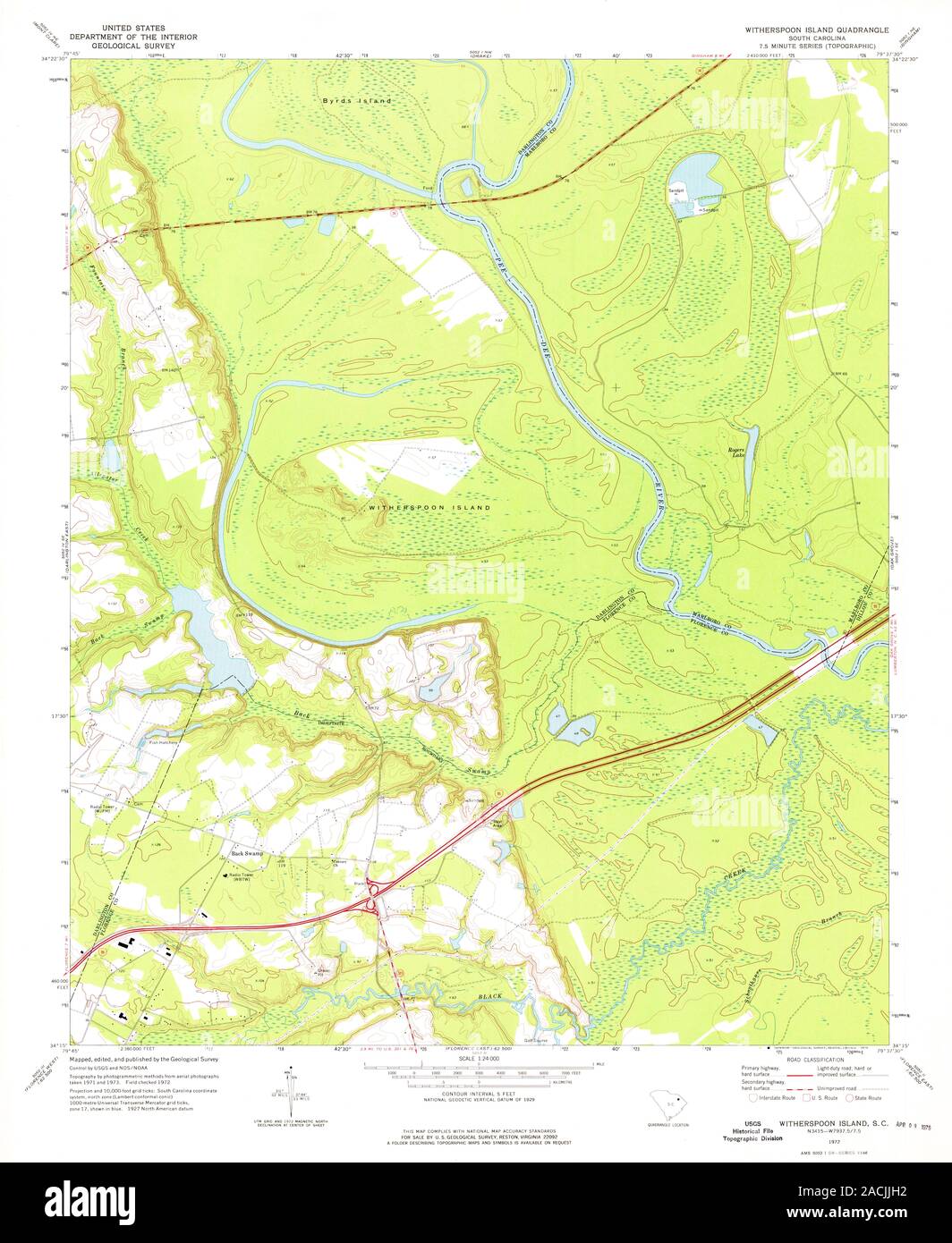 USGS TOPO Map South Carolina SC Witherspoon Island 261735 1972 24000 ...