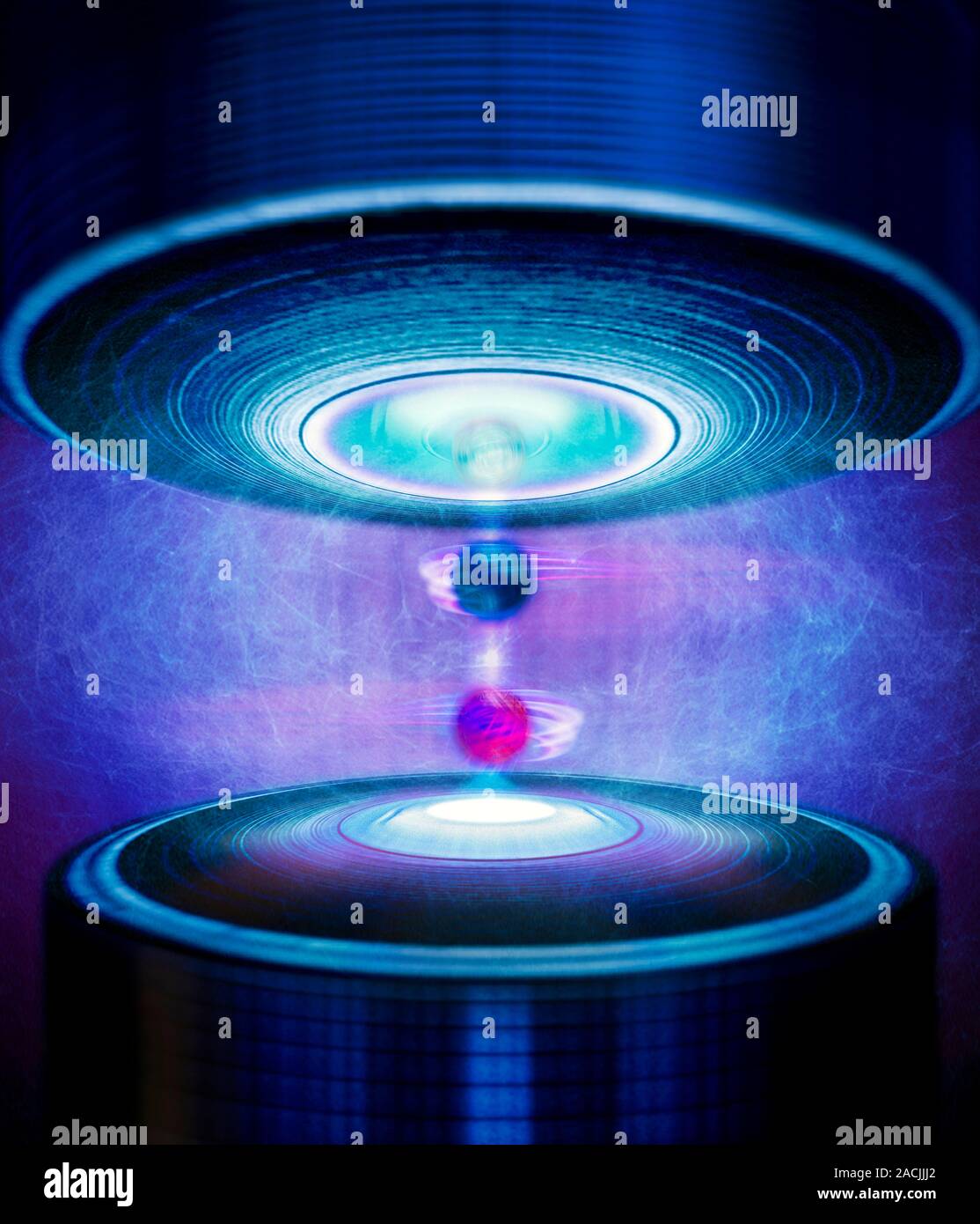 Quantum spin. Image depicting spinning particles, representing the ...