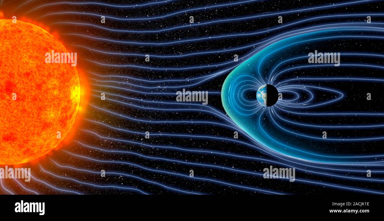 Earth's magnetosphere. Computer artwork showing the interaction of the ...