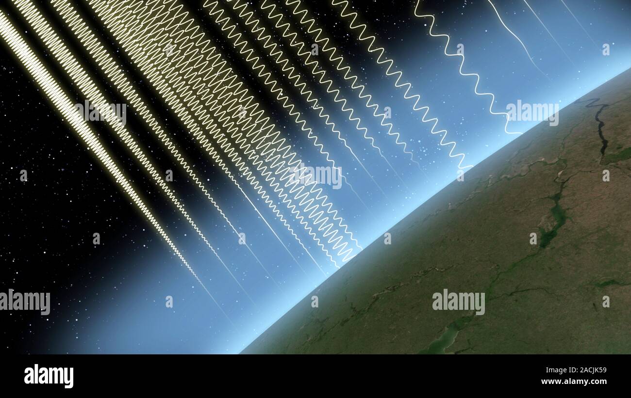 Earth's atmosphere and radiation. Computer artwork showing the ...