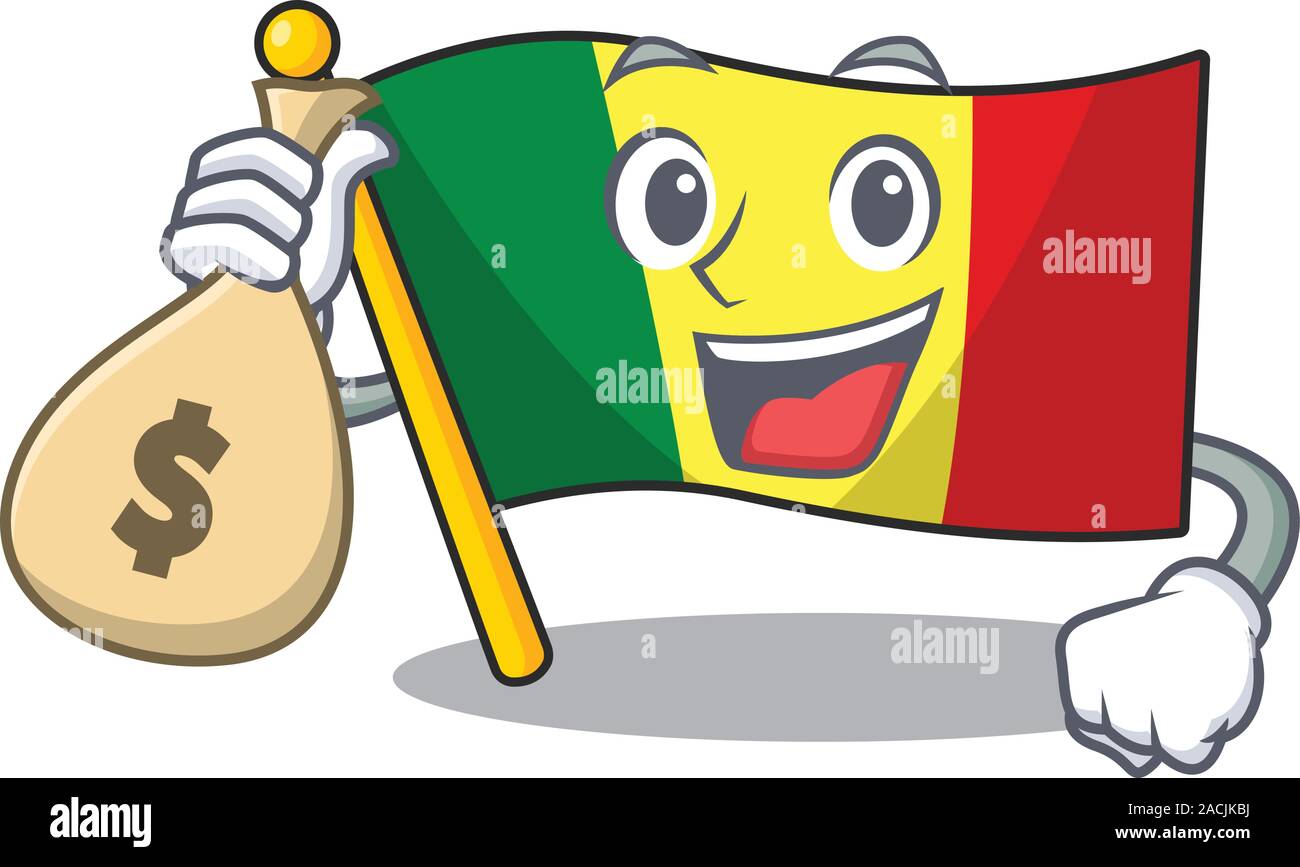 Cute flag mali cartoon character smiley with money bag Stock Vector ...