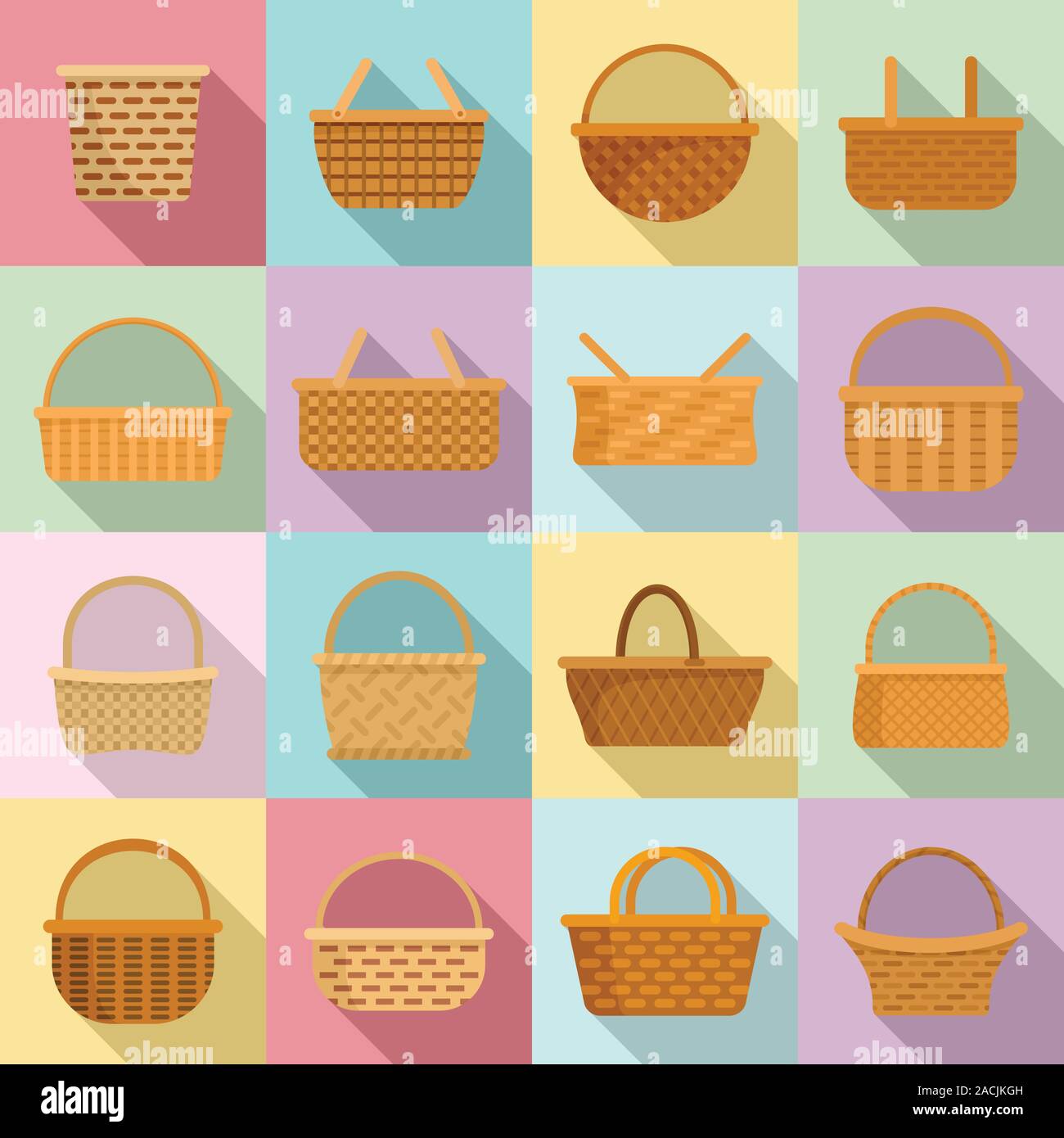 Wicker icons set. Flat set of wicker vector icons for web design Stock ...