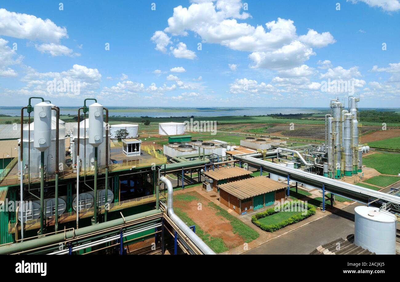 Biofuel production. View over a biofuel and sugar cane factory. This ...