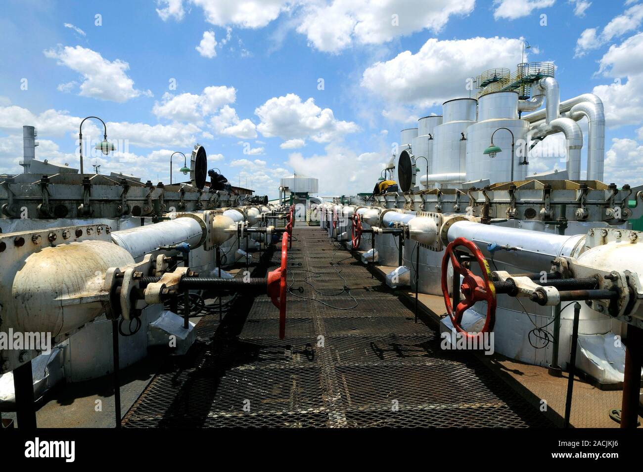 Biofuel production. Pipelines at a biofuel and sugar cane factory. This ...