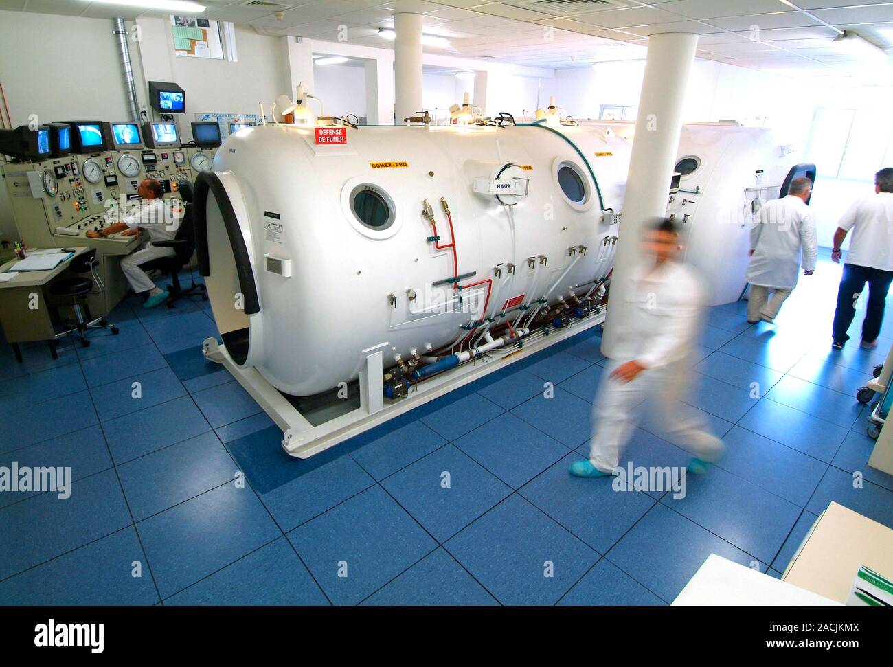 Hyperbaric chamber in a hospital. Hyperbaric chambers are capable of ...