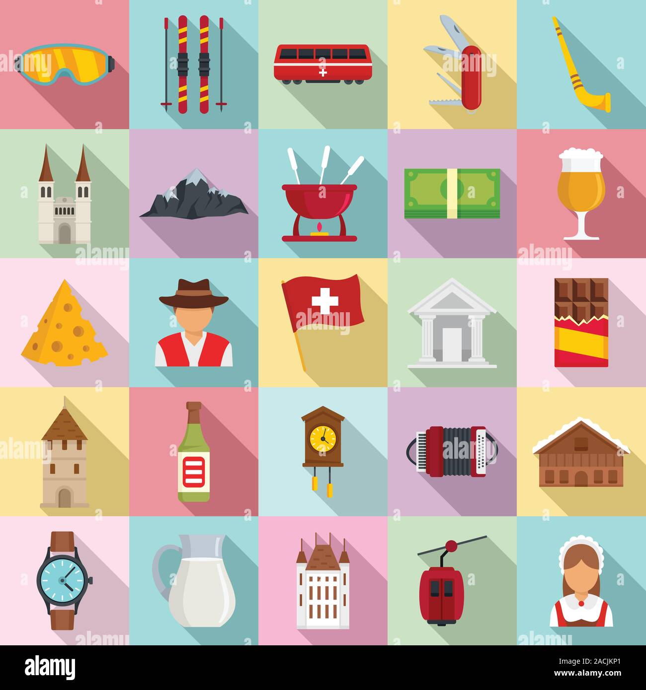Swiss icons set. Flat set of swiss vector icons for web design Stock ...