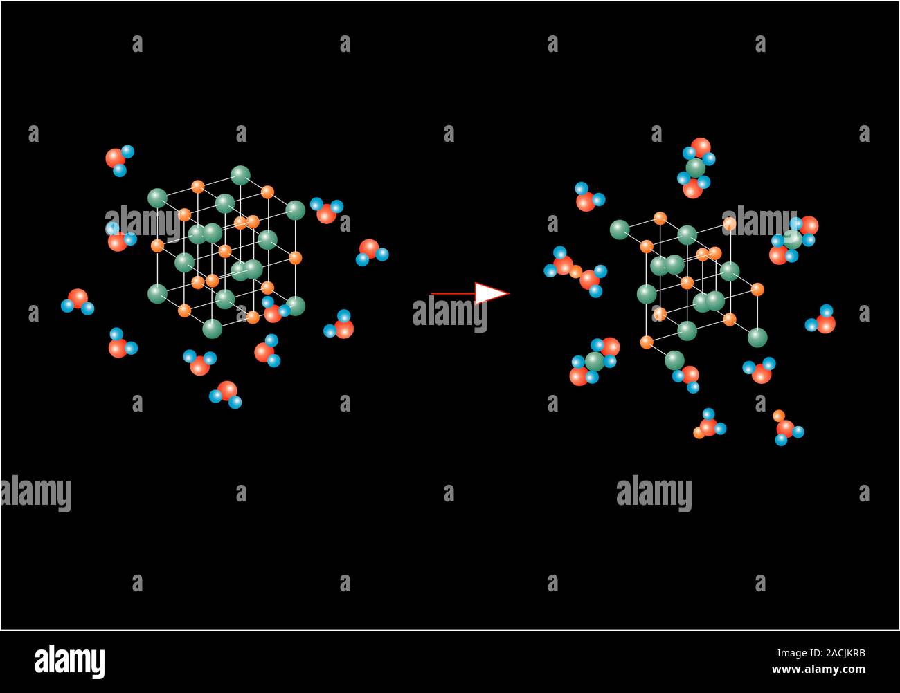 Salt dissolution. Computer artwork showing how sodium chloride (salt ...