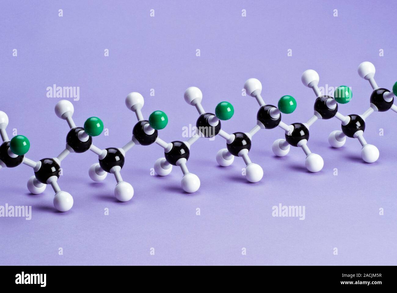 PVC polymer, molecular model. PVC (polyvinyl chloride) is a ...
