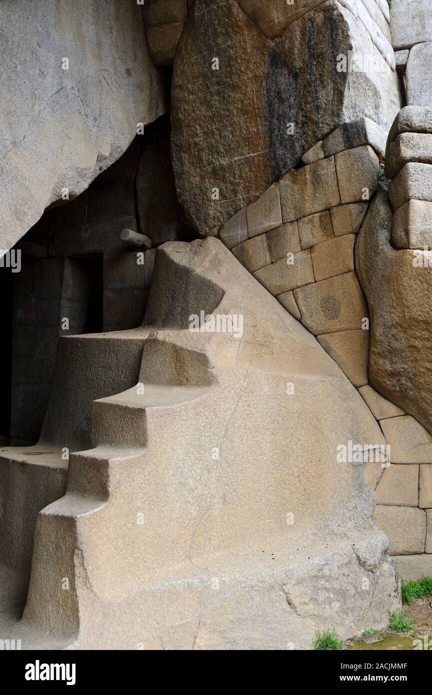 Condor temple, Machu Picchu, Peru. Carved stone inside the Condor ...