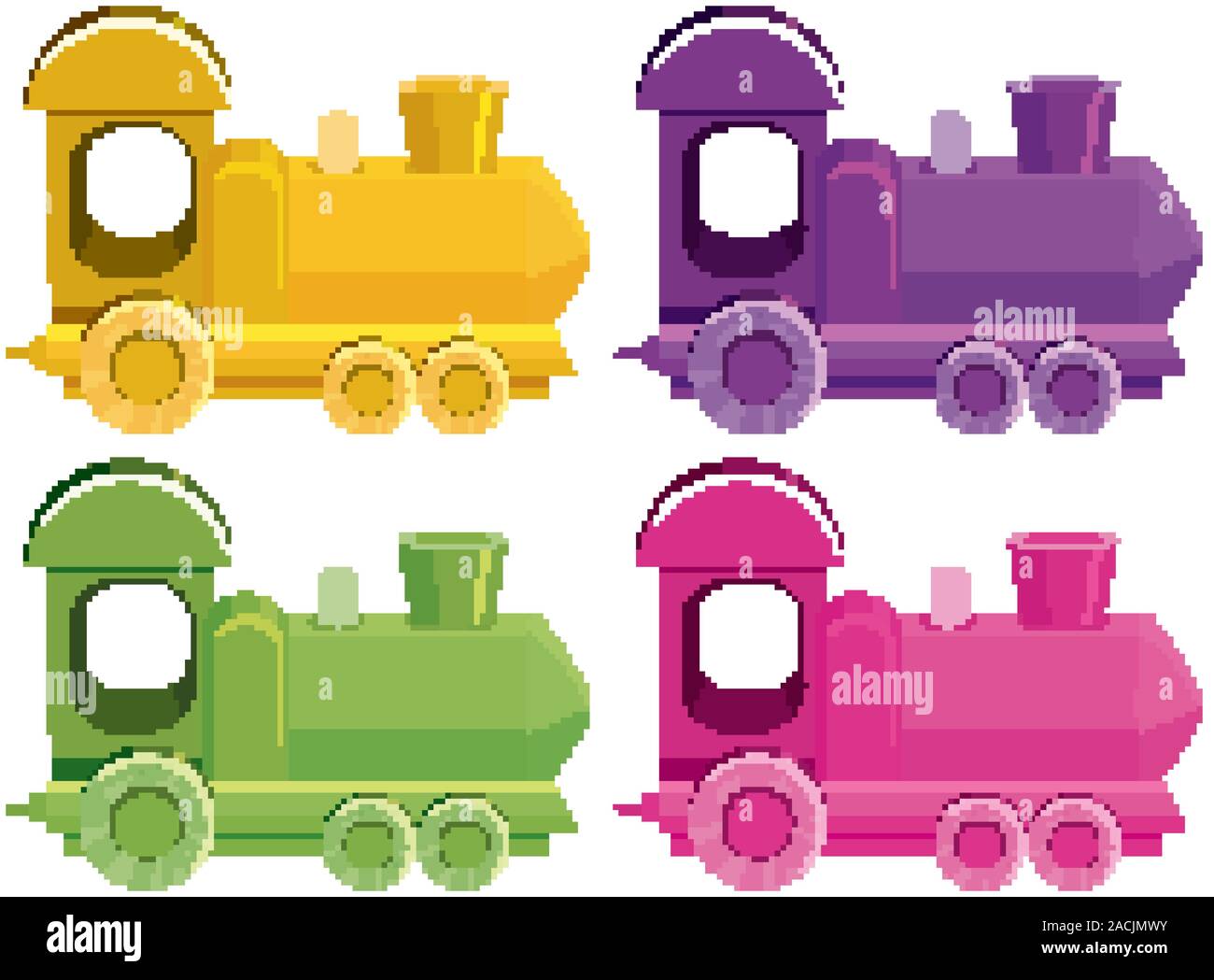 Set of four pictures of trains in different colors illustration Stock ...