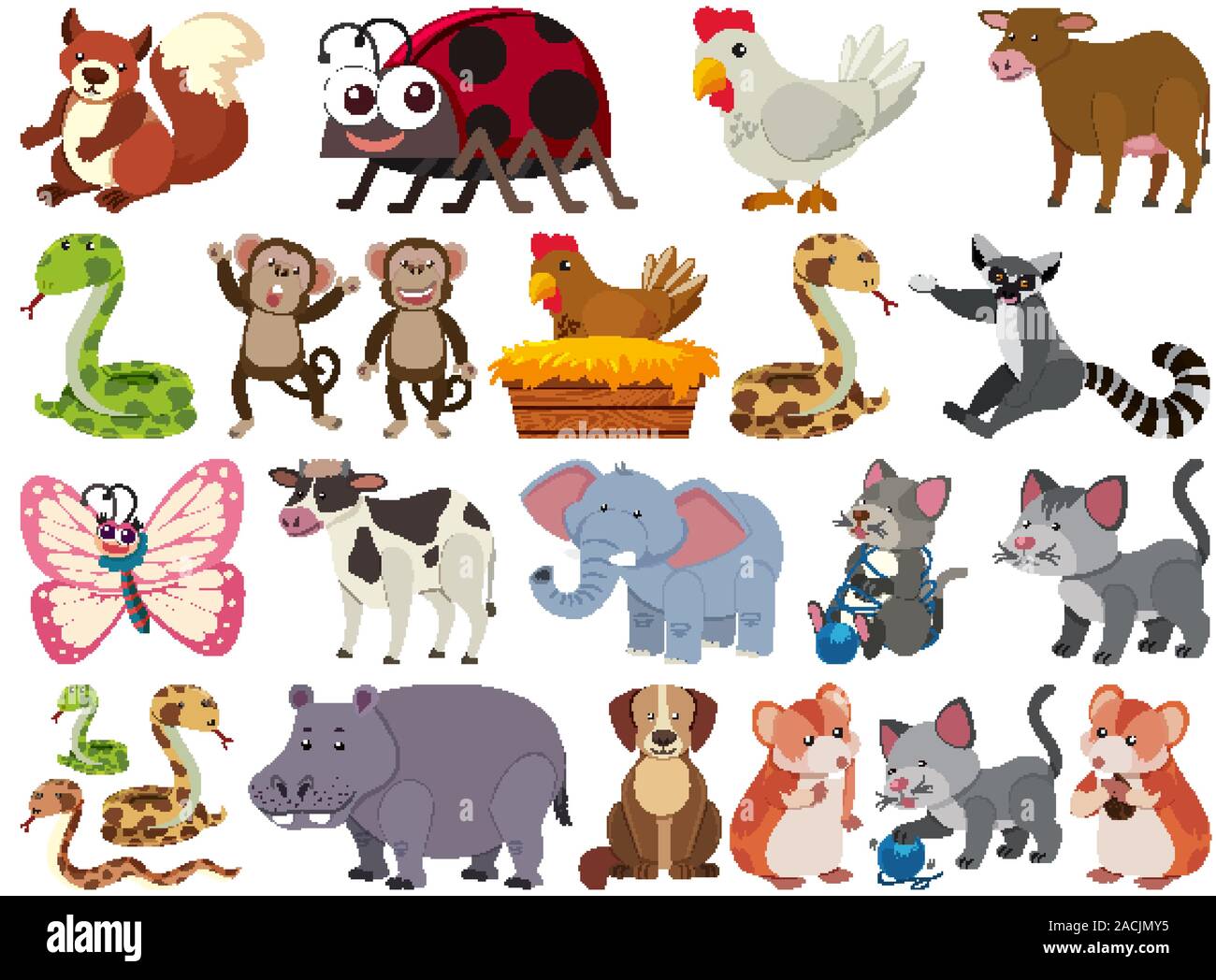 Set of isolated objects theme farm animals illustration Stock Vector ...