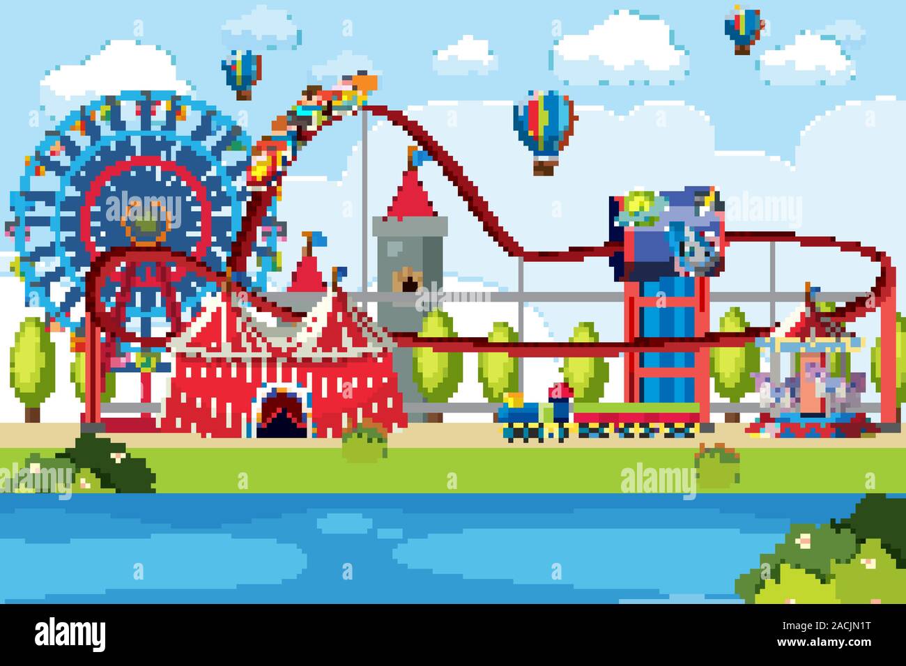 Amusement park scene with many rides illustration Stock Vector Image ...