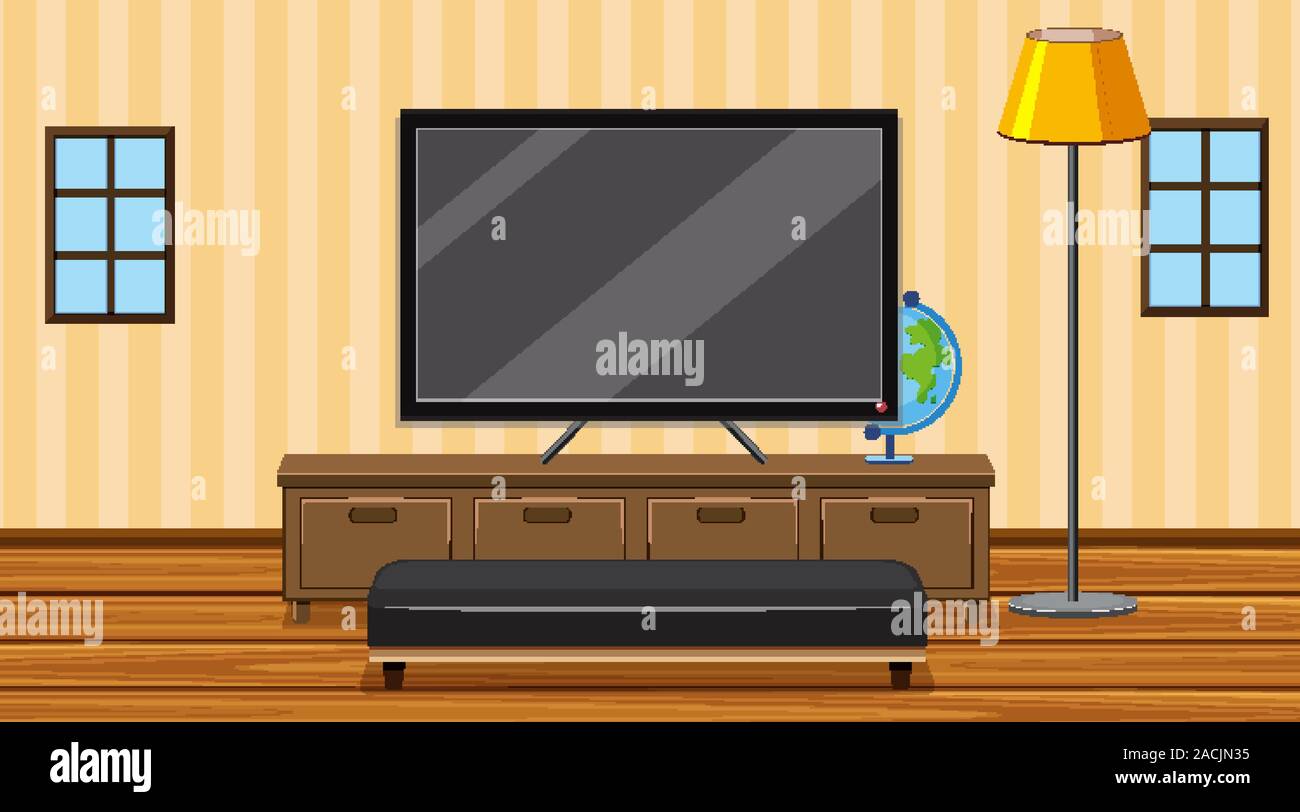 Room with big screen TV in the room illustration Stock Vector Image ...
