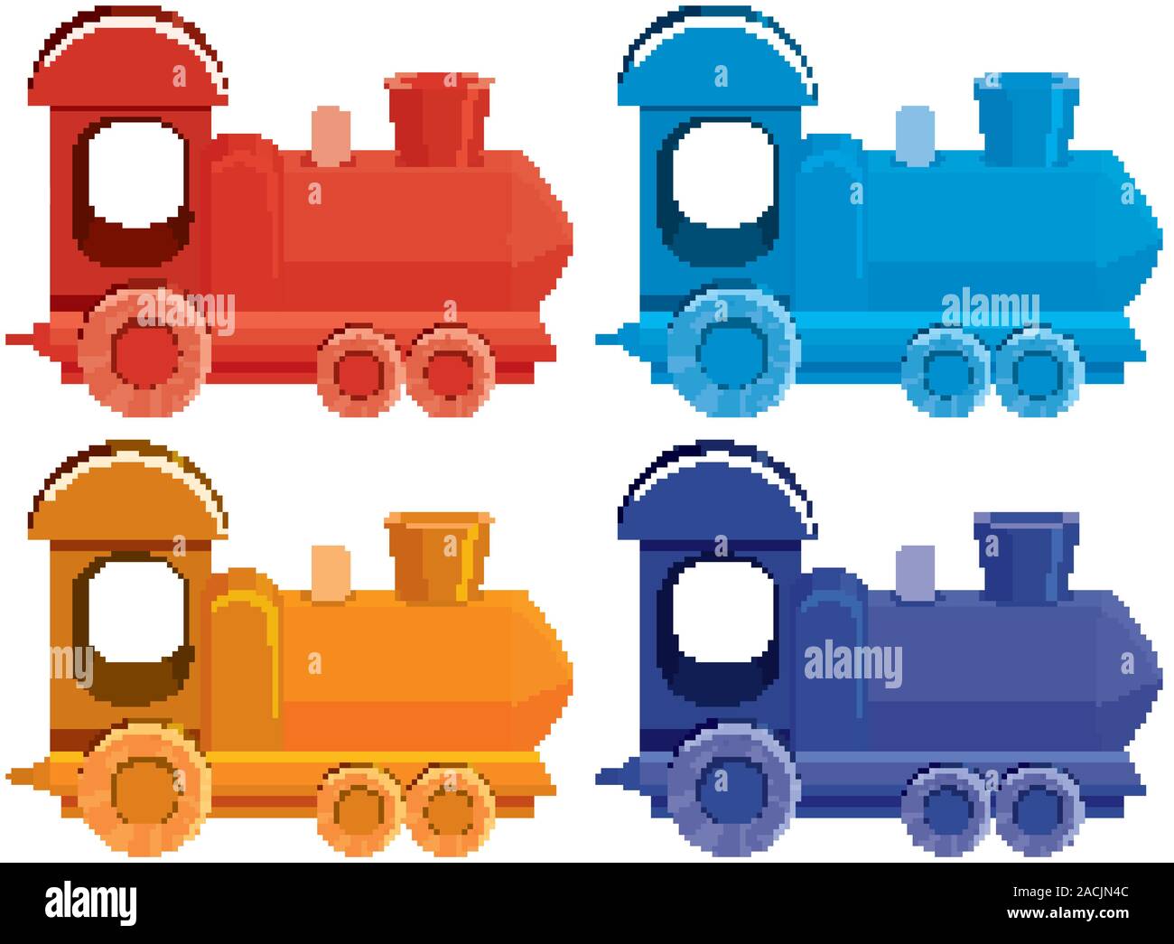Set of four pictures of trains in different colors illustration Stock ...