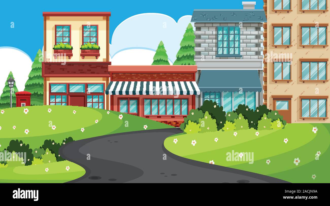 An outdoor scene with shop illustration Stock Vector Image & Art - Alamy