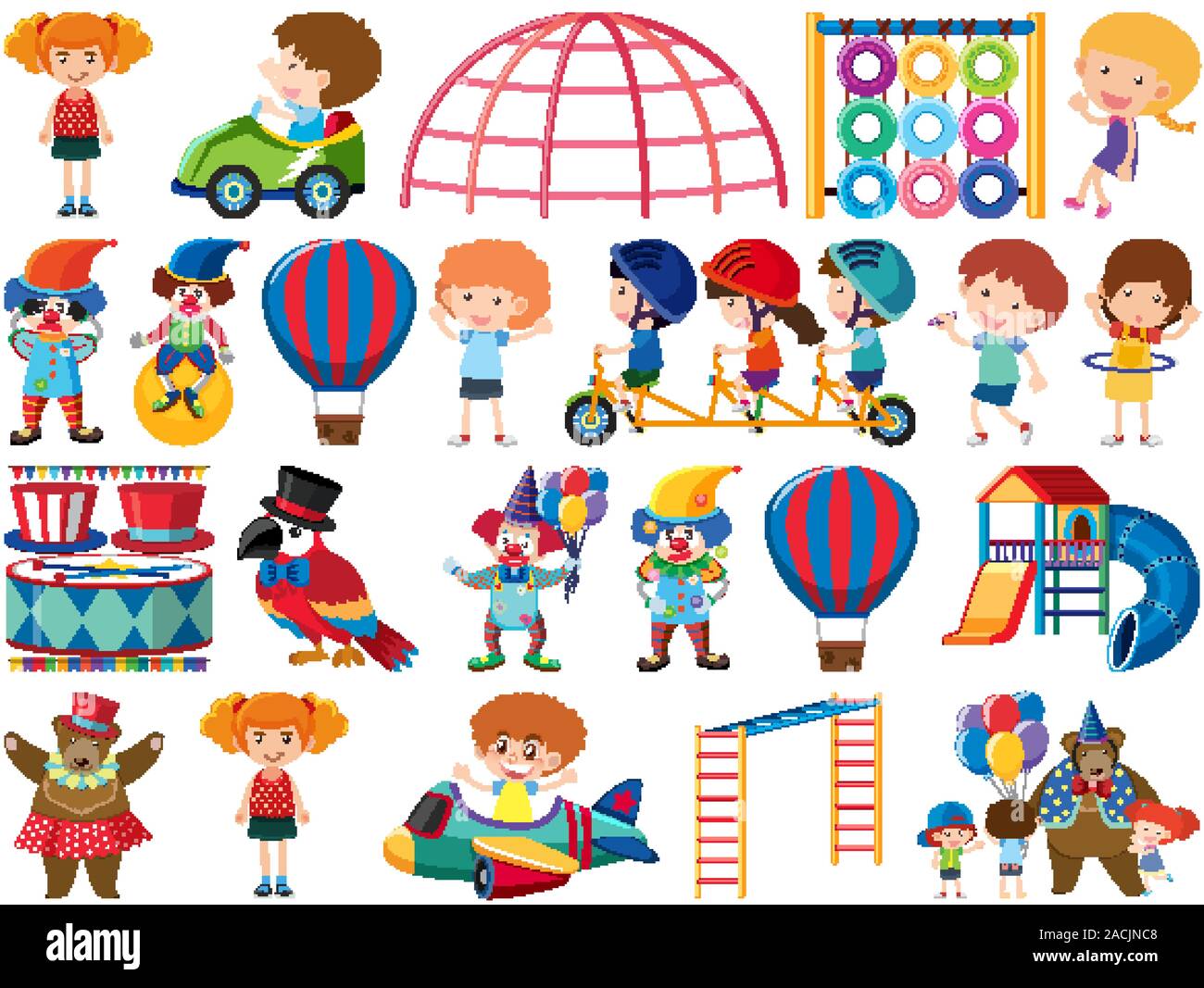 Large set of isolated objects of kids and circus illustration Stock ...
