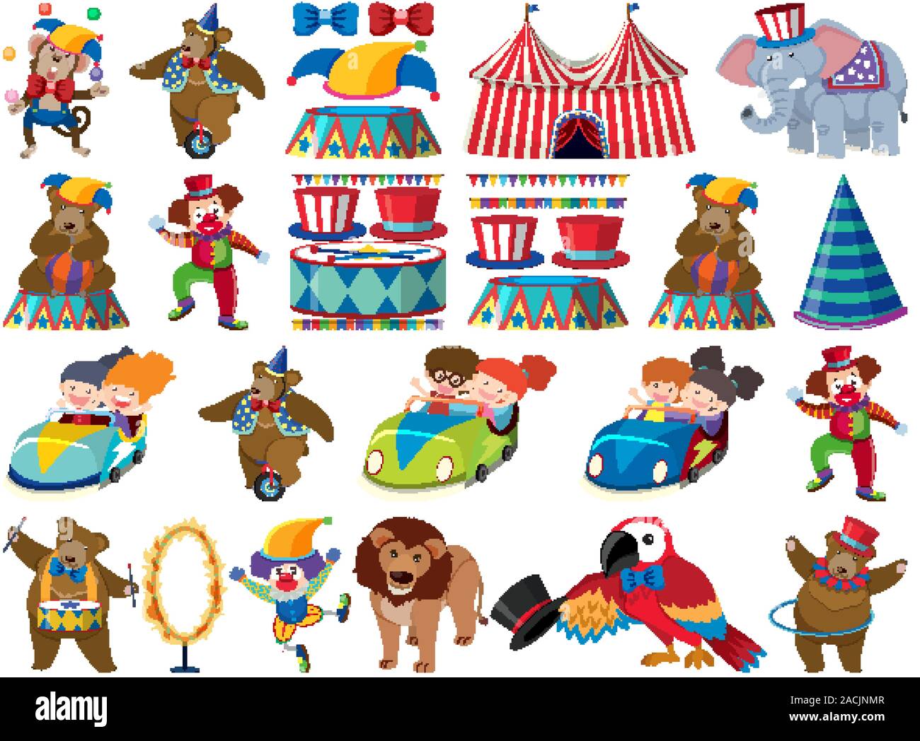 Large set of isolated objects of kids and circus illustration Stock ...