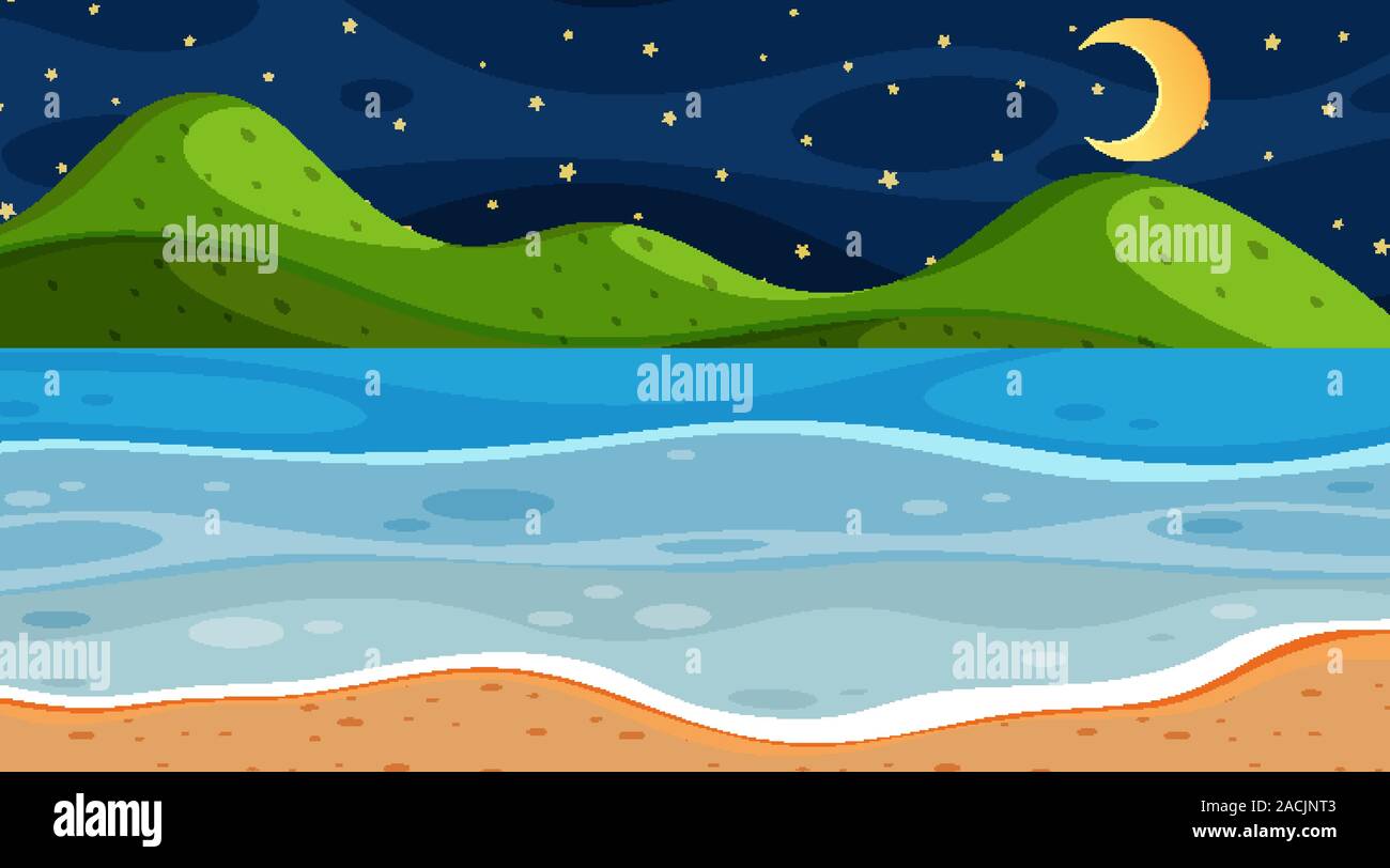Nature scene with ocean at night illustration Stock Vector Image & Art ...