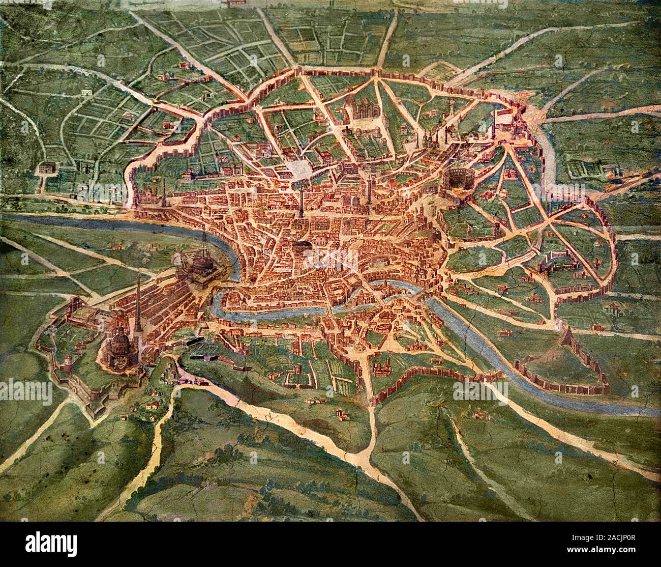 16th century plan of Rome. Details from the map of Latium et Sabina ...