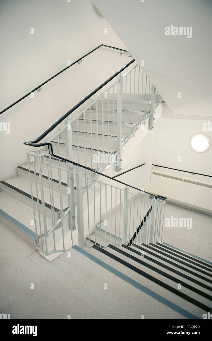 Hospital staircase. Stairs and other access routes in hospitals are ...
