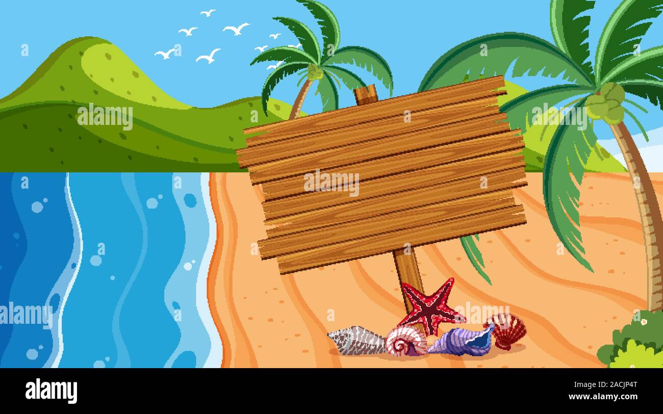 Wooden sign on the beach illustration Stock Vector Image & Art - Alamy
