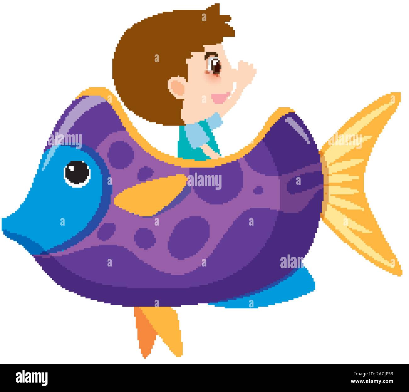 Single character of boy in purple fish on white background illustration ...