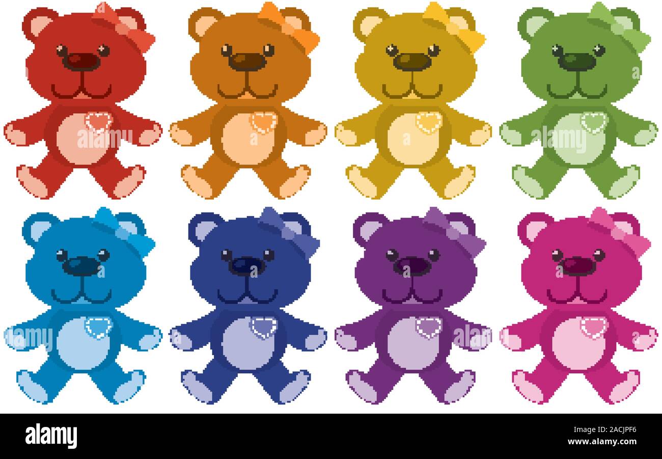 Set of teddybears in eight colors illustration Stock Vector Image & Art ...