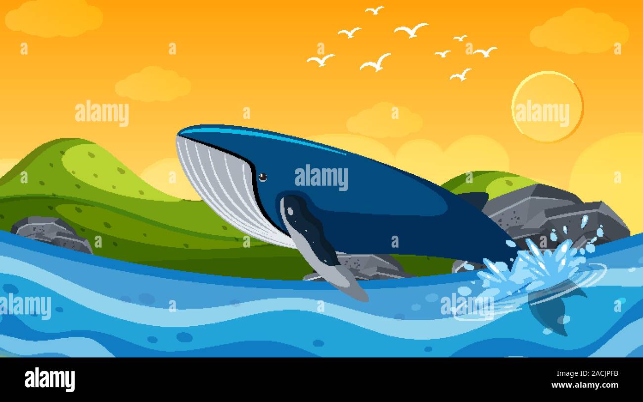 Background scene with whale in the ocean illustration Stock Vector ...